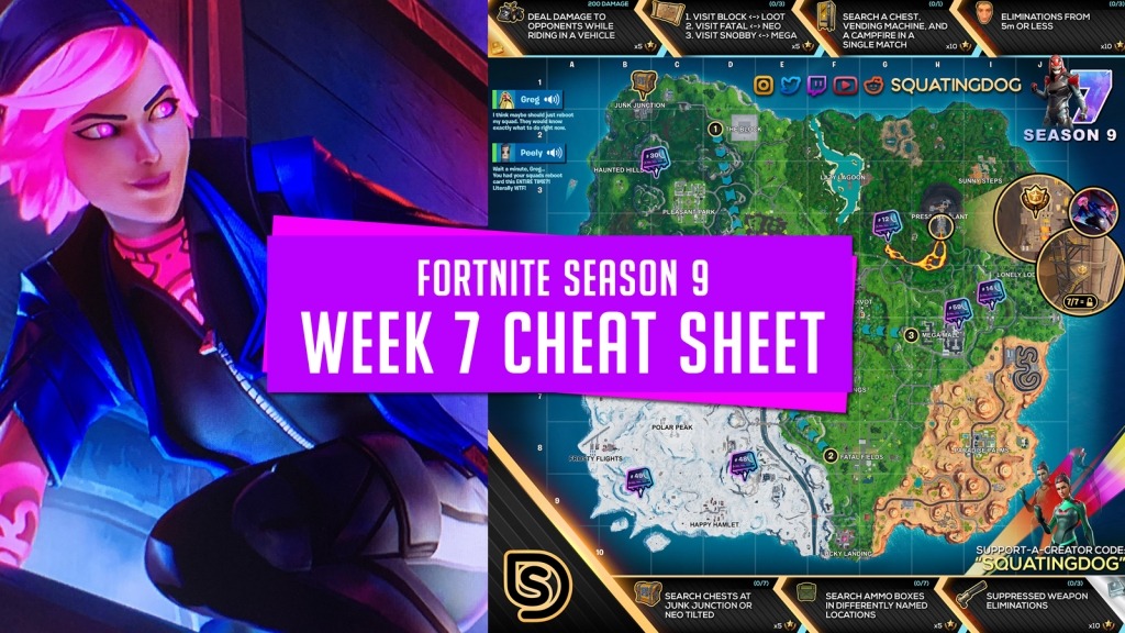 Fortnite Season 9 Week 7 Cheat Sheet, Week 7 Challenge Guide | GameGuideHQ